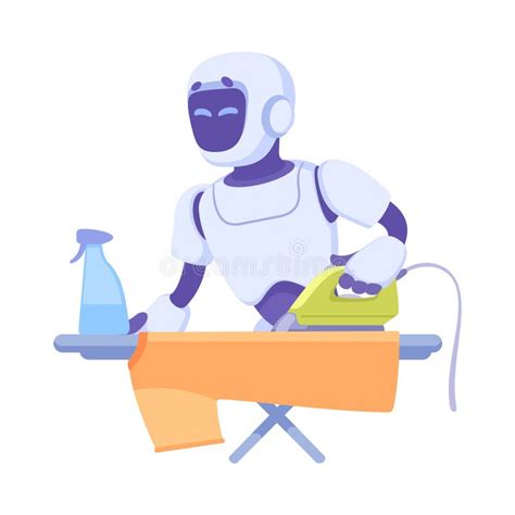 robot iron clothes as smart android assistant machine vector