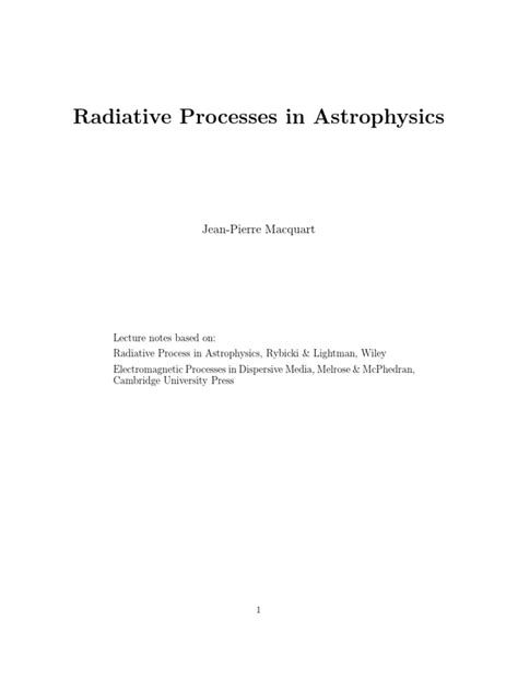 An Introduction To Radiative Processes In Astrophysics Pdf Spectral Line Electromagnetic