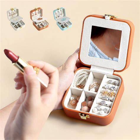 여행용 주얼리 보석함 휴대용 액세 사리 수납함 원형 액세서리 미니 보관함 반지 케이스 악세사리 보물 상 에이블리