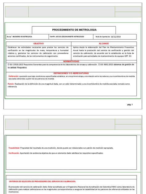 Procedimiento De Trazabilidad Metrologica Descargar Gratis Pdf
