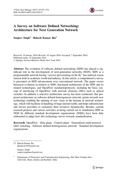 Pdf A Survey On Software Defined Networking Architecture For Next Generation Network