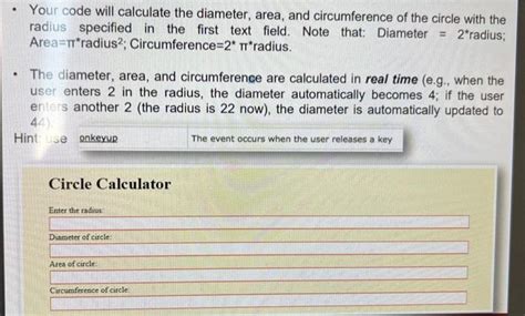 Solved Your Code Will Calculate The Diameter Area And Chegg