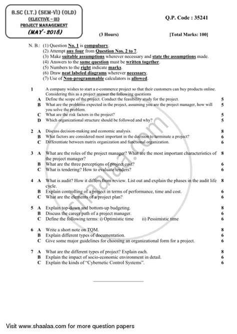 Project Management 2017 2018 Bsc It Information Technology Idol Correspondence Semester 6