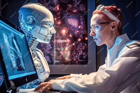 Premium Photo A Female Programmer Creates A Robot The Concept Of Premium Photo A Female Programmer Creates A Robot The Concept Of