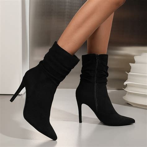 Bootara Womens Stiletto Heel Ankle Boots Pointed Toe Suede Martin B