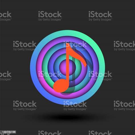 음악 로고 3d 둥근 모양 음표 기호 및 추상 원 음파 그림자 종이 컷 재료 스타일이 있는 생생한 그라디언트 레이어 음악에 대한 스톡 벡터 아트 및 기타 이미지 Istock