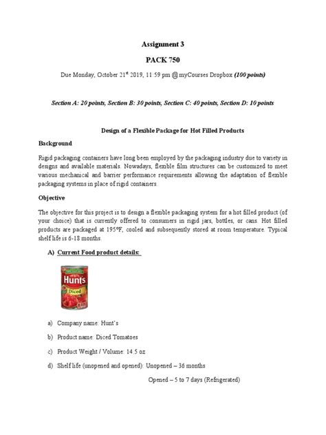 Assignment 3 Pack 750 Fall 2019 Pdf Packaging And Labeling Shelf Life