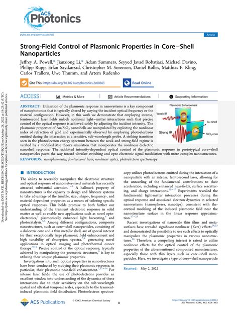 Pdf Strong Field Control Of Plasmonic Properties In Core−shell Nanoparticles