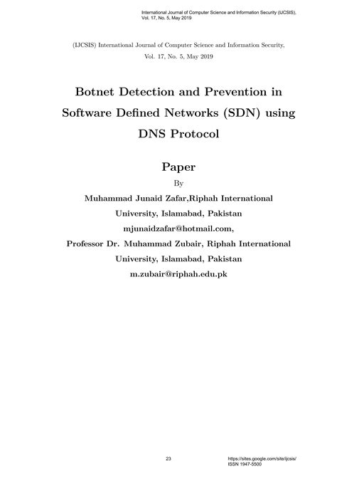 Botnet Detection And Prevention In Software Defined Networks Sdn Using Dns Protocol Pdf
