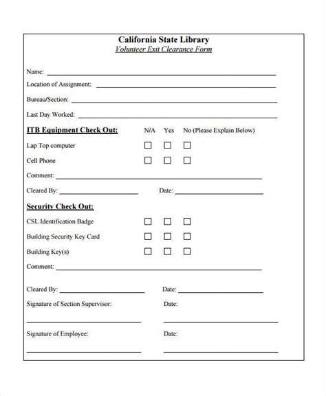 FREE Exit Clearance Form Samples PDF MS Word Google Docs