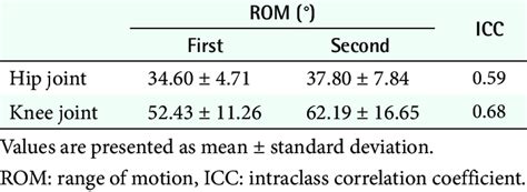 Test Retest Reliability Of Hip And Knee Joint Rom Mea Surements