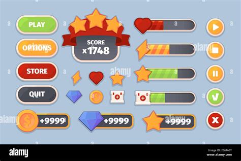 Game Ui User Interface Items Flat Panels Icons Buttons Frames And Dividers Garish Vector Kit