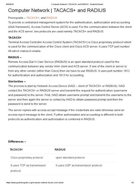Tacacs Vs Radius New Pdf Radius Internet Protocols