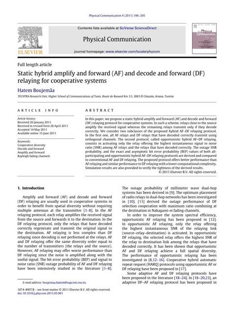 Pdf Static Hybrid Amplify And Forward Af And Decode And Forward Df