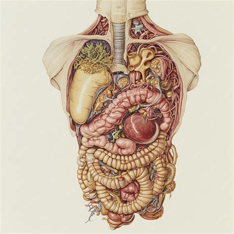 Detailed Anatomical Illustration Of The Digestive System Including The