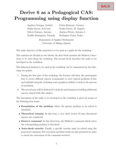 Derive 6 As A Pedagogical Cas Programming Using Display Function