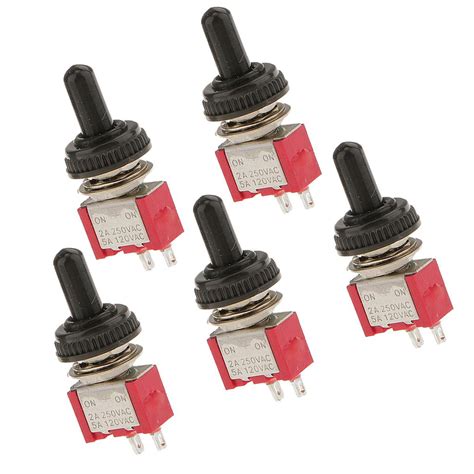 5pcs Electric Mini Small Toggle Switches With Waterproof Cover 2p Red