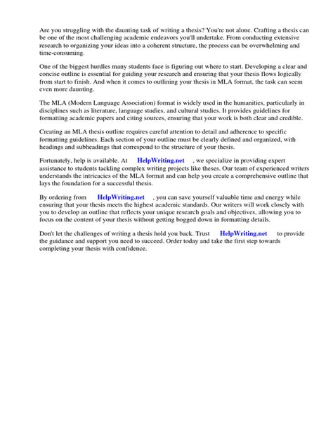 Mla Thesis Outline Format Pdf