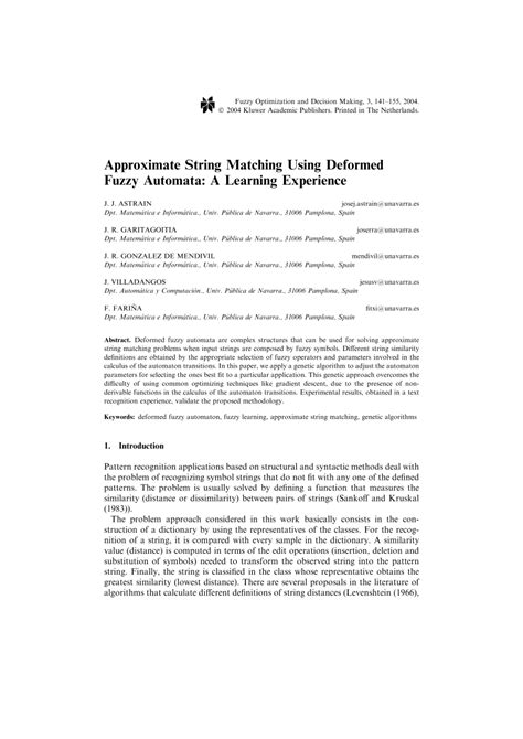 pdf approximate string matching using deformed fuzzy automata a learning experience optimal