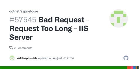 Bad Request Request Too Long Iis Server · Issue 57545 · Dotnetaspnetcore · Github