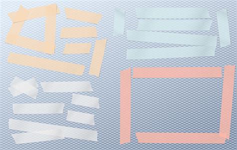 화려하 고 흰색 접착제 스티커 테이프 덕트 마스킹 종이 블루 제곱 배경에 텍스트 조각 제거 종이에 대한 스톡 벡터 아트 및 기타