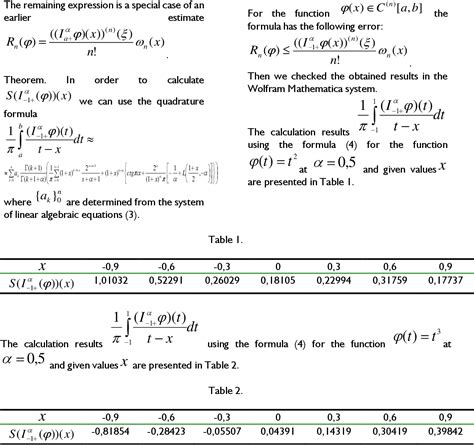 table 2 from quadrature formula for singular integral computation of