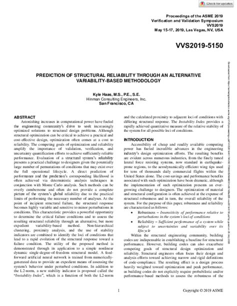 Pdf Prediction Of Structural Reliability Through An Alternative Variability Based Methodology
