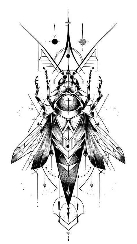 A Black And White Drawing Of A Bug With A Cross On Its Head Stock
