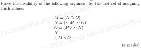 Solved Prove The Invalidity Of The Following Argument By The