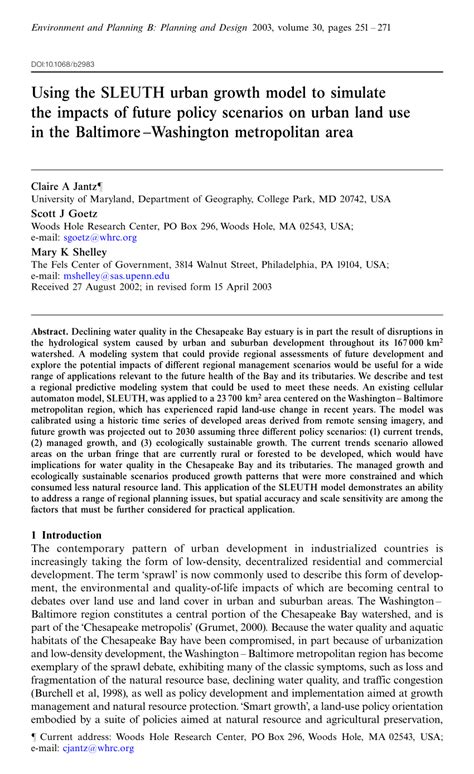 Pdf Using The Sleuth Urban Growth Model To Simulate The Impacts Of Future Policy Scenarios On