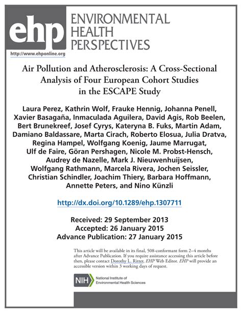 Pdf Air Pollution And Atherosclerosis A Cross Sectional Analysis Of