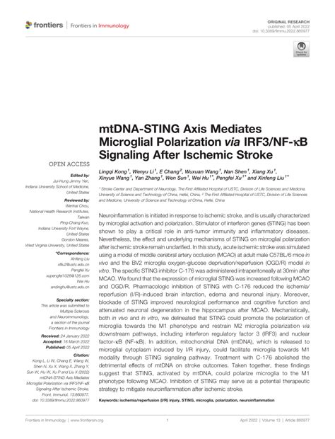 Pdf Mtdna Sting Axis Mediates Microglial Polarization Via Irf3 Nf κb