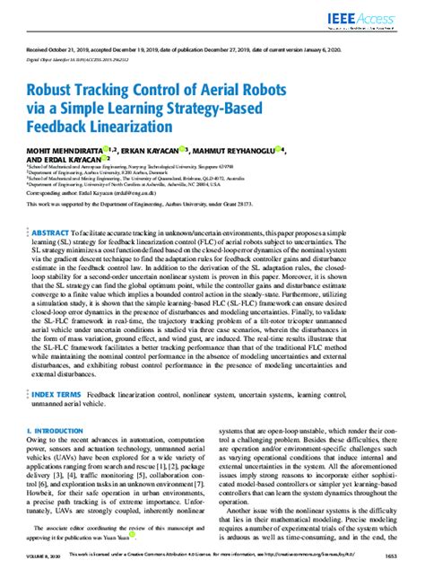 Pdf Robust Tracking Control Of Aerial Robots Via A Simple Learning Strategy Based Feedback