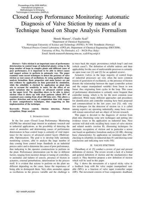 Pdf Closed Loop Performance Monitoring Automatic Diagnosis Of Valve