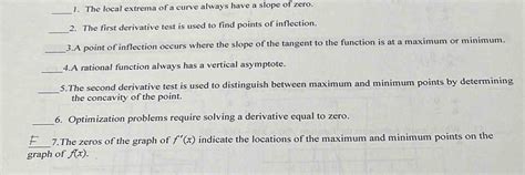 Solved The Local Extrema Of A Curve Always Have A Slope Of Zero The First Derivativ