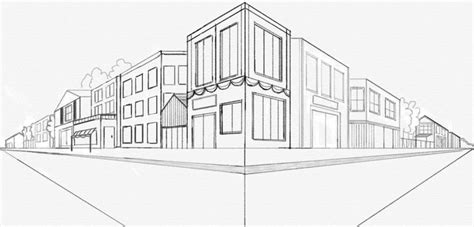 Line Drawing Of Buildings On A Street