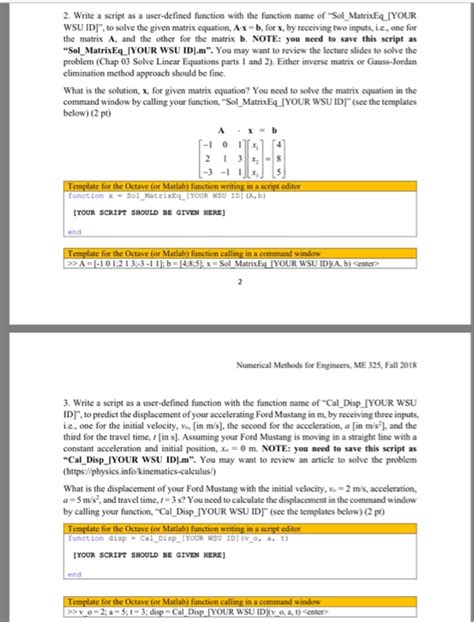 Solved 2 Write A Script As A User Defined Function With The