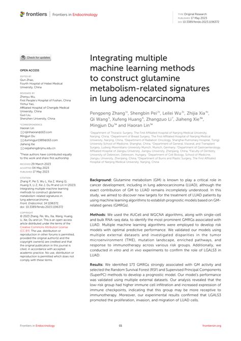 Pdf Integrating Multiple Machine Learning Methods To Construct Glutamine Metabolism Related