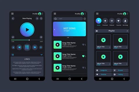 그라데이션 다크 모드 앱 템플릿 무료 벡터