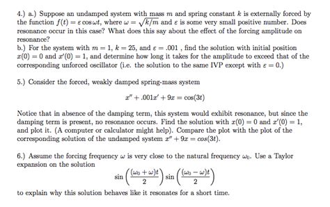 Solved Suppose An Undamped System With Mass M And Spring