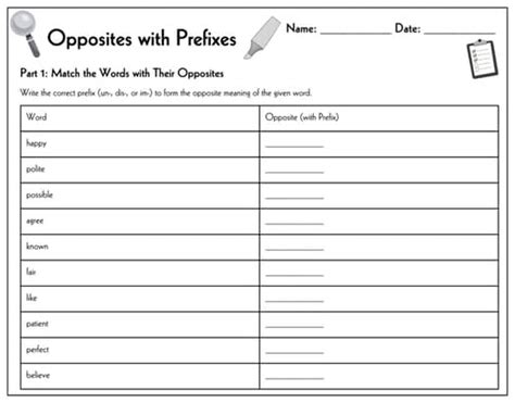Prefixes And Suffixes Activities Worksheet Organized Table Format Grades 3 6