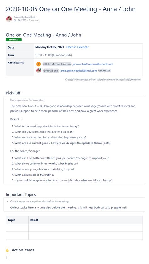 Meeting Templates For Confluence Included With Meetical
