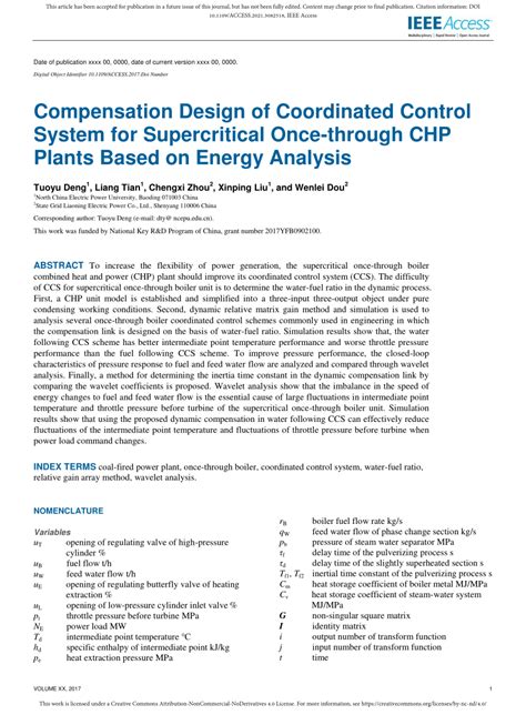 Pdf Compensation Design Of Coordinated Control System For Supercritical Once Through Chp