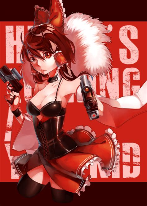 Sofa Enogunomu Hakurei Reimu Touhou Commentary Request 1girl Adapted Costume Black