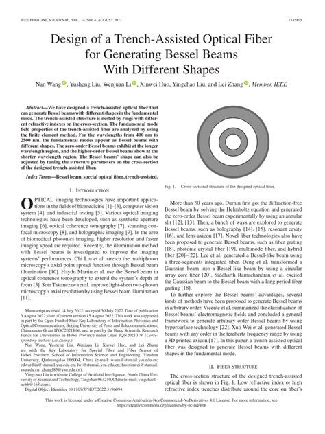 Pdf Design Of A Trench Assisted Optical Fiber For Generating Bessel