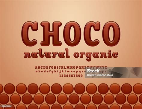 슬래브 세리프 3d 글꼴 초콜릿 알파벳 둥근 어퍼 케이스와 A에서 Z로의 소문자 및 0에서 9까지의 숫자 벡터 일러스트 10eps 3차원 형태에 대한 스톡 벡터 아트 및