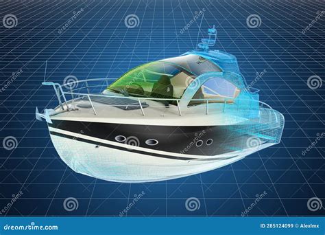 Visualization 3d Cad Model Of Motorboat 3d Rendering Stock Illustration Illustration Of