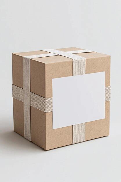 Premium Photo Cardboard Parcel Box With White Label For Mockup Design
