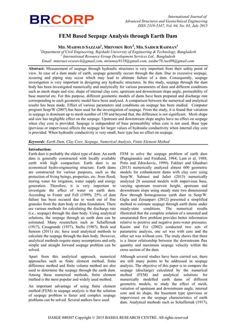 fem based seepage analysis of earth dam pdf
