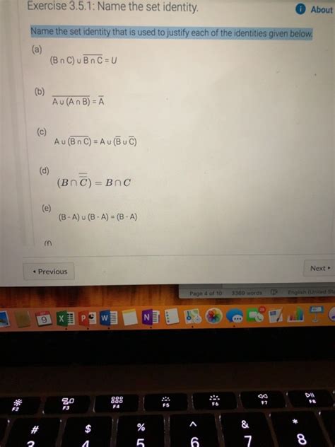 Solved Exercise Name The Set Identity I About Name Chegg Com